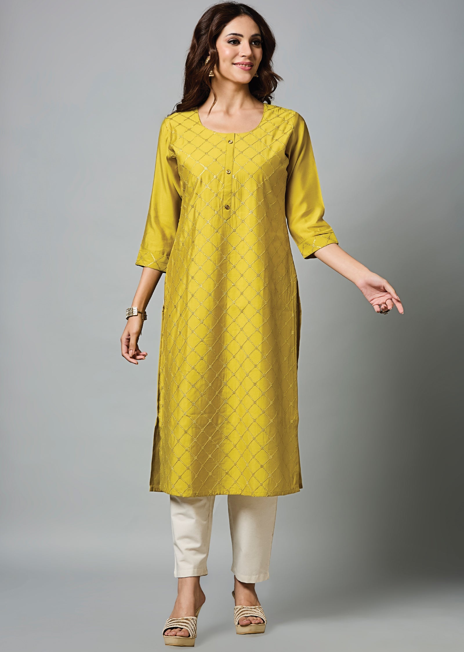 Yellow Chanderi Straight Cut