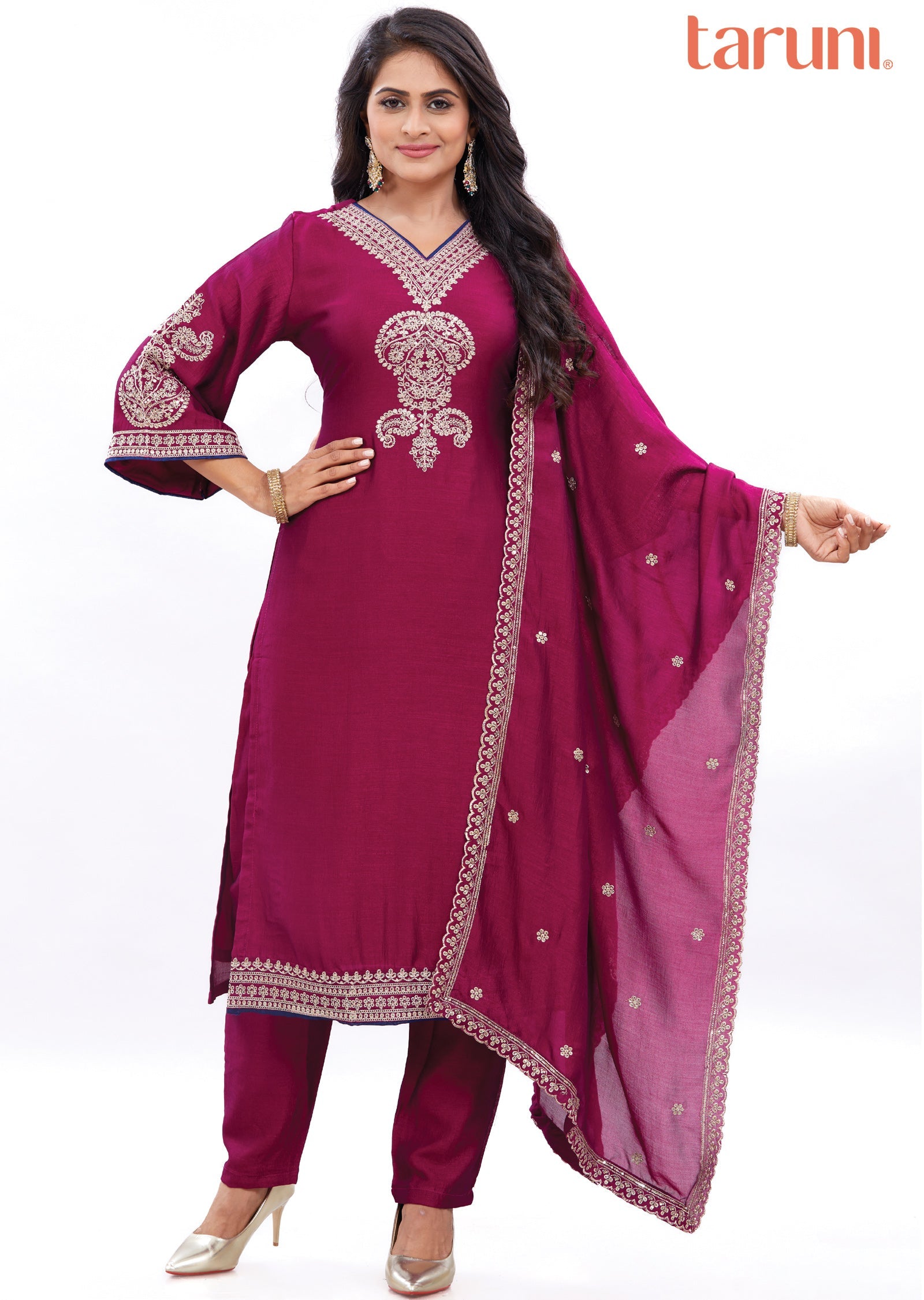 Dark Magenta Silk Kurti with Dori & Sequence Work