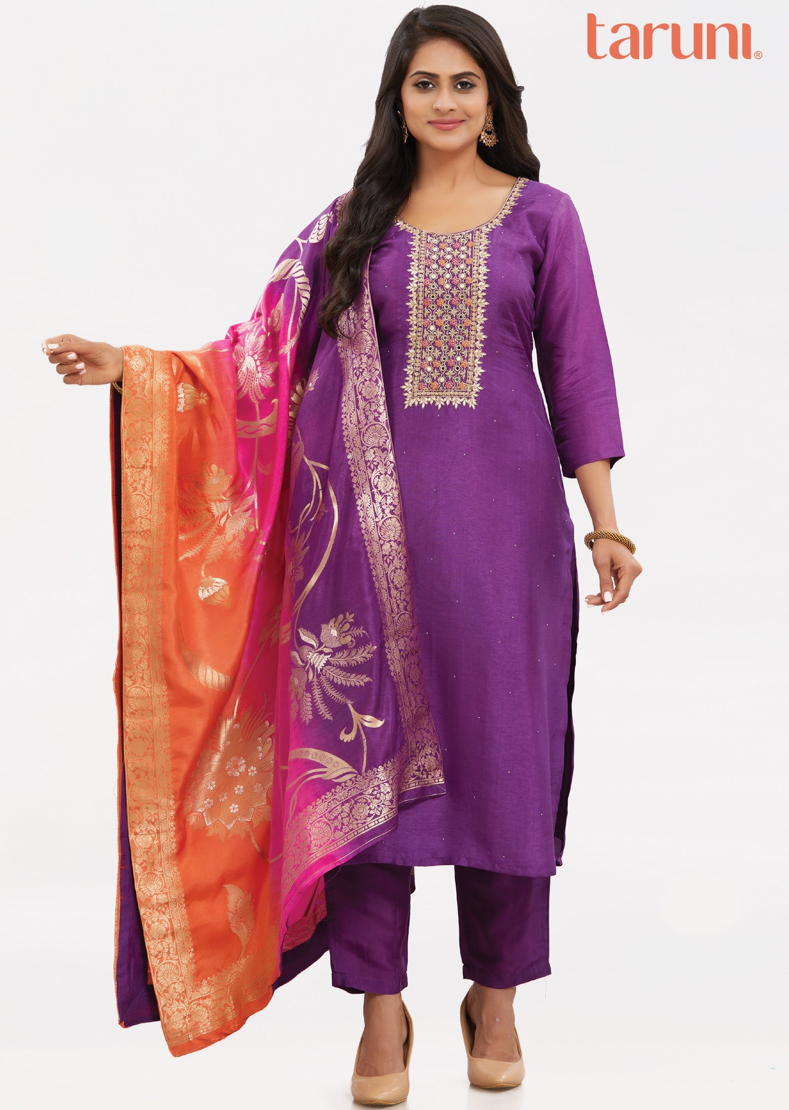 Purple Silk Kurti with Zardosi & Mirror Work
